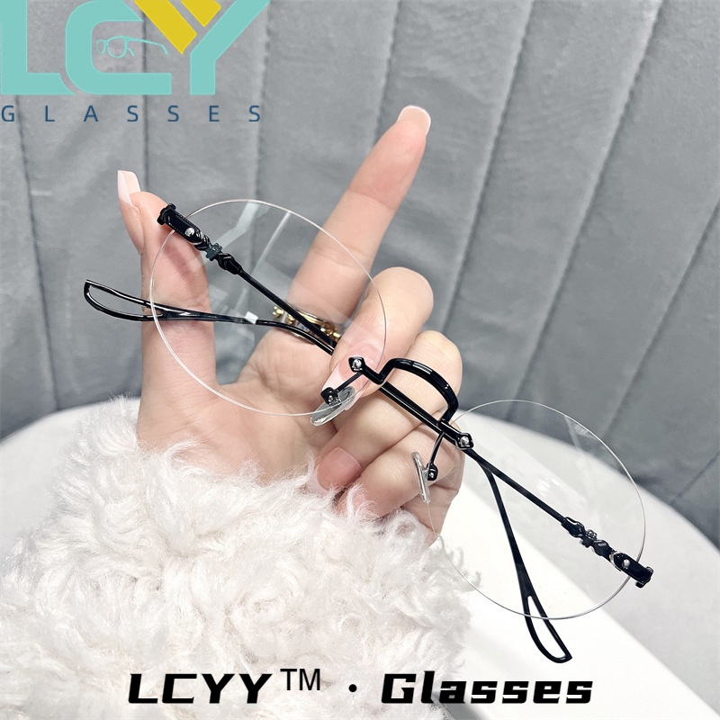 LCYY2023 new frameless oval -shaped anti -Blu -ray glasses retro flat ...