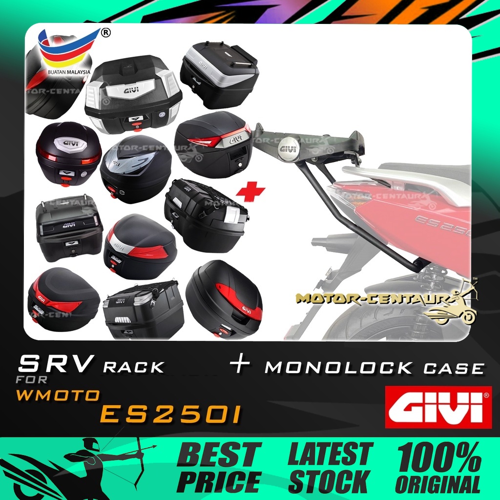 SET KOMBO KOTAK/BOX GIVI B27/B270/B32/B33/B34/B360/B42/B45/E250/E30/E43 TOP CASE + WMOTO ES250I ...