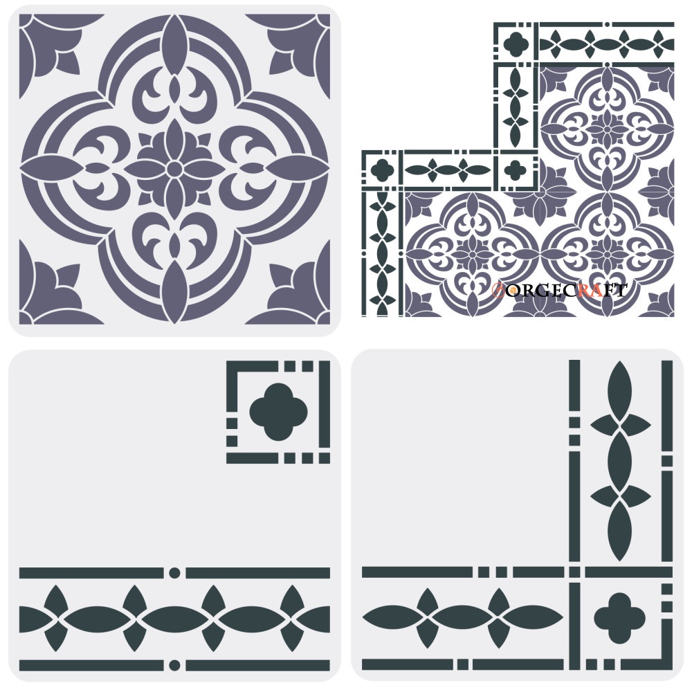 1Set 3 pcs Santa Ana Tile Stencil 30x30cm Reusable Floor Tile Stencil ...