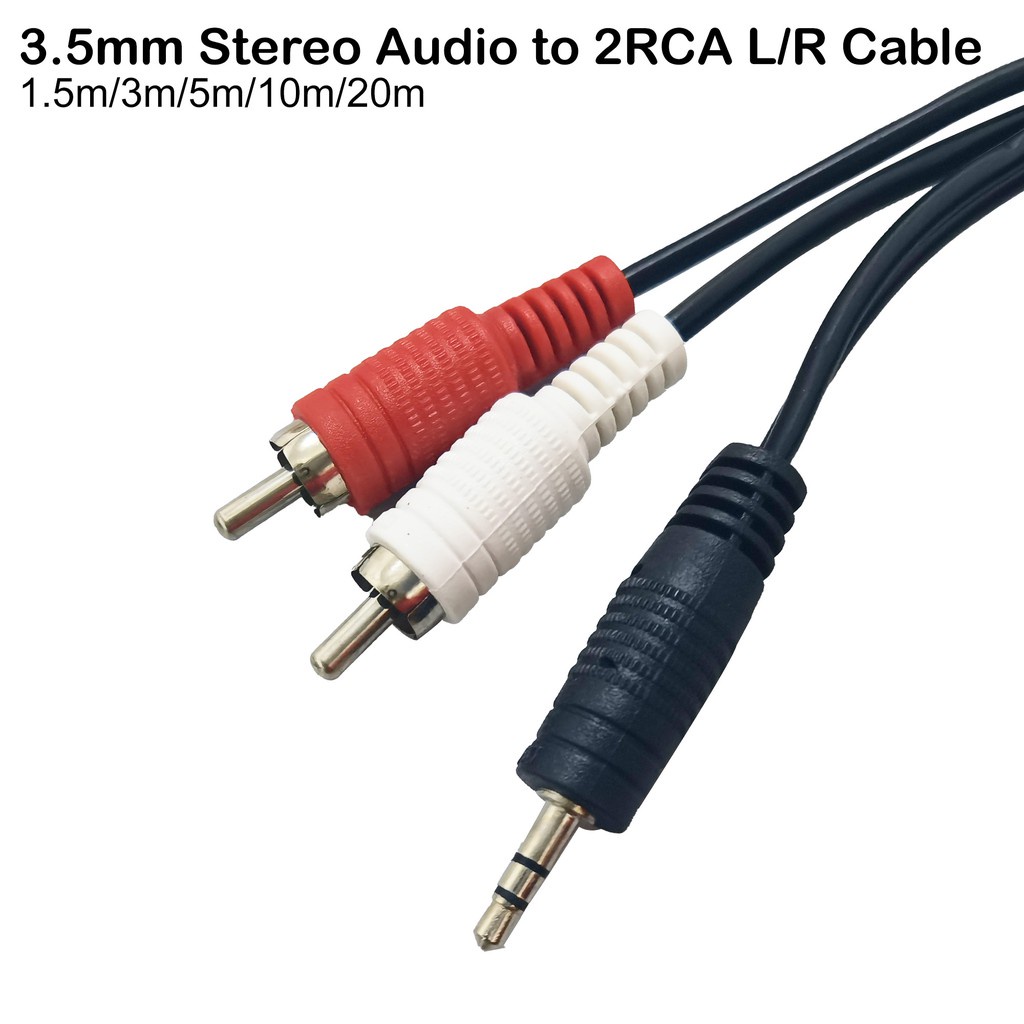 1.5M/3M/5M/10M/20M Nickel-Plated 3.5mm Stereo Audio Aux to 2 RCA L/R ...