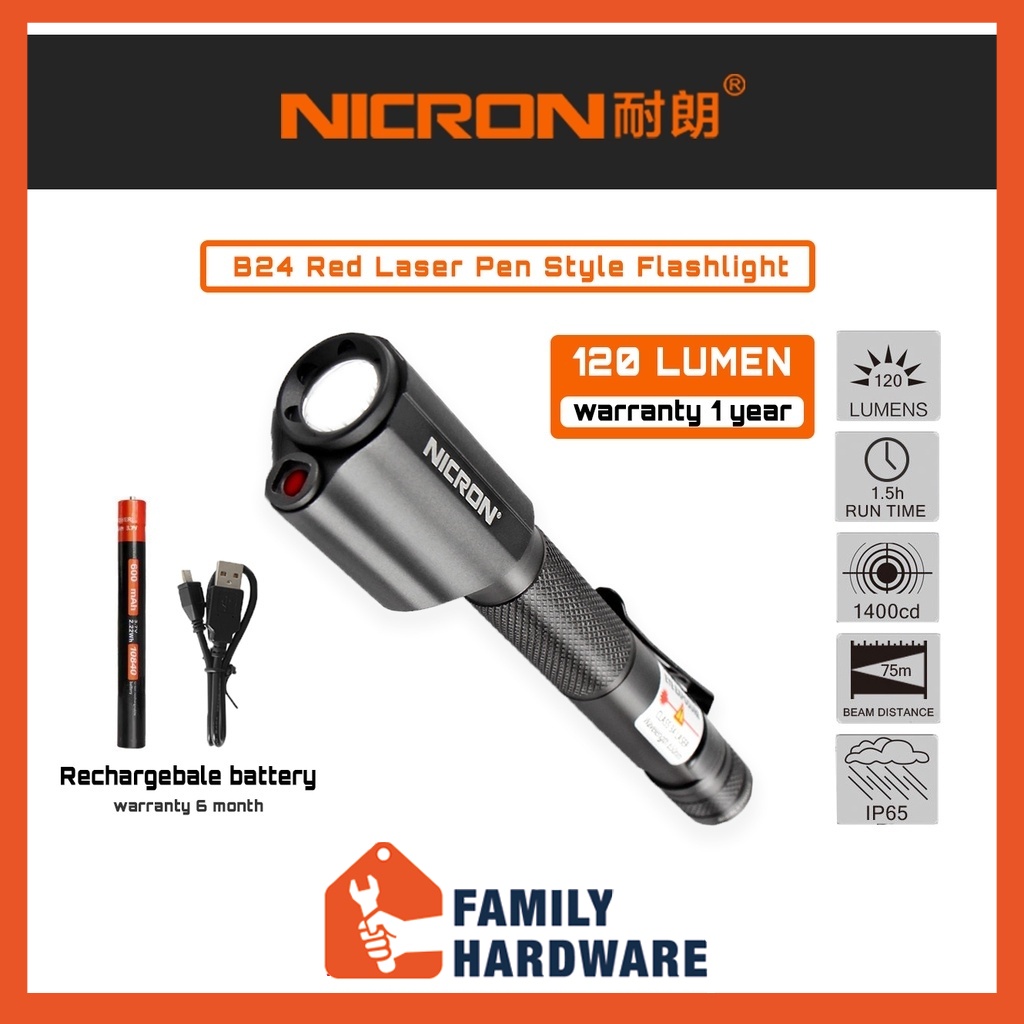 NICRON B24R B24 3W Red Laser Pen Style Flashlight Torchlight Upgrade to ...