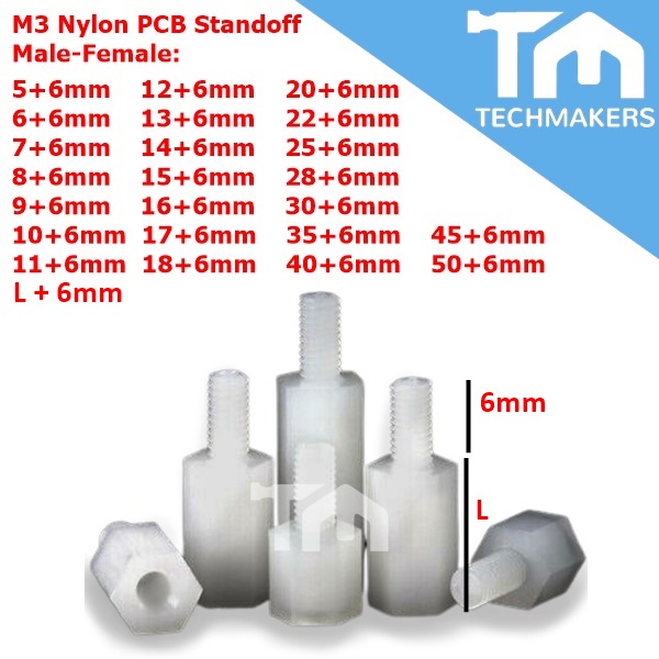 M3 Male to Female White Nylon Hex Hexagonal Screw Thread PCB Stand-off ...