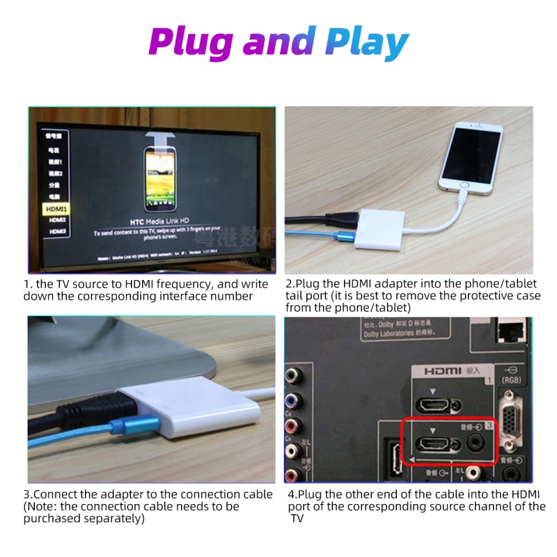 HdoorLink 1080P IOS To HDMI Adapter HD Digital AV Adapter For Phone Pad ...