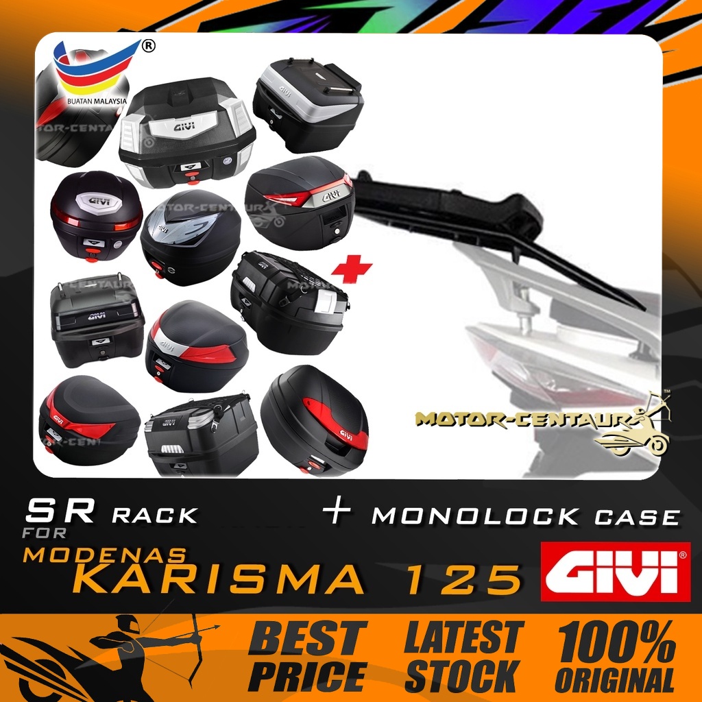 SET KOMBO KOTAK/BOX GIVI B27/B270/B32/B33/B42/B45/E43 TOP CASE + GIVI MODENAS KARISMA 125 SR ...
