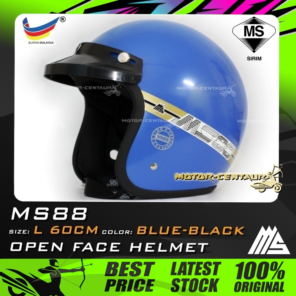 TOPI KELEDAR MS88 HELMET BLUE + SGV BLACK CAP SIZE: L 57CM-59CM (SIRIM ...