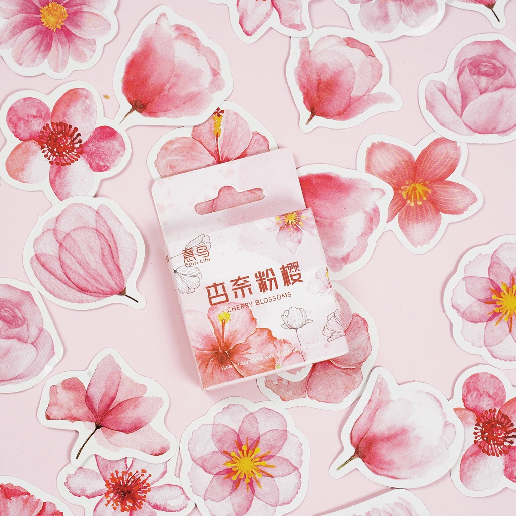 46 Pcs Sakura Scrapbook Stickers Sakura Paper Stickers Mini Pink Cherry ...