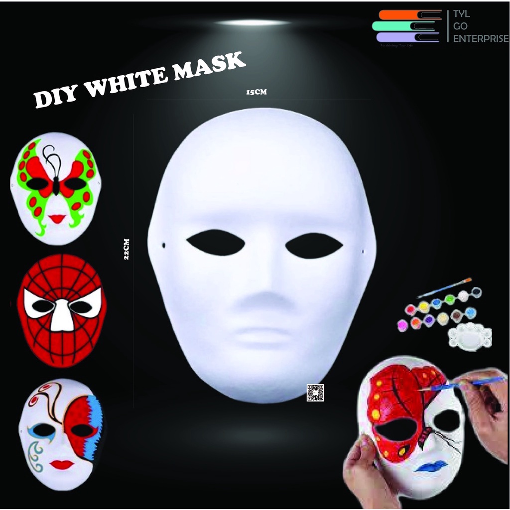 DIY Plain White Mask/Party Mask/White Mask Halloween/Topeng Putih DIY ...