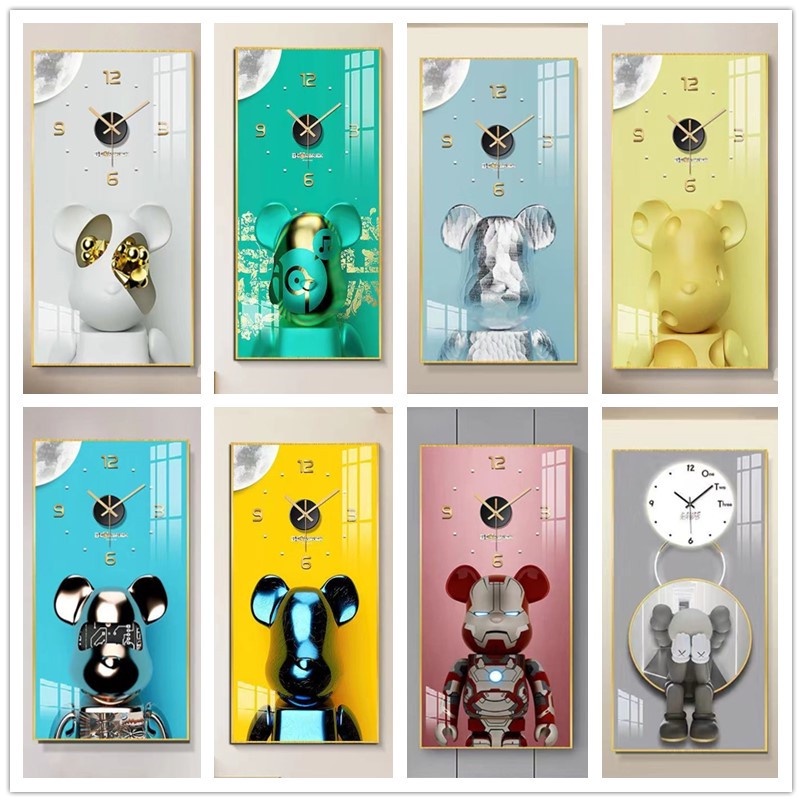 Crystal Porcelain Bear Clock Color Decorative Painting Living Room Mute ...