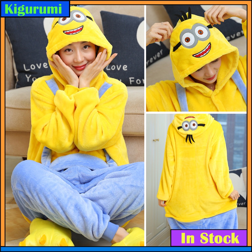 Unisex Kigurumi Minion Stitch Panda Pikachu Cartoon Flannel Pajamas Women Men Hooded Sleepwear ...