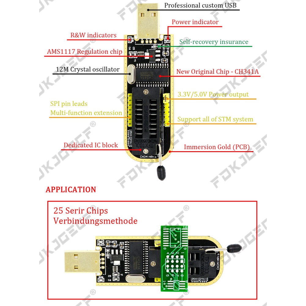 CH341A Programmer adapter+SOIC8 adapter+ SOP8 clip with cable+1.8V ...