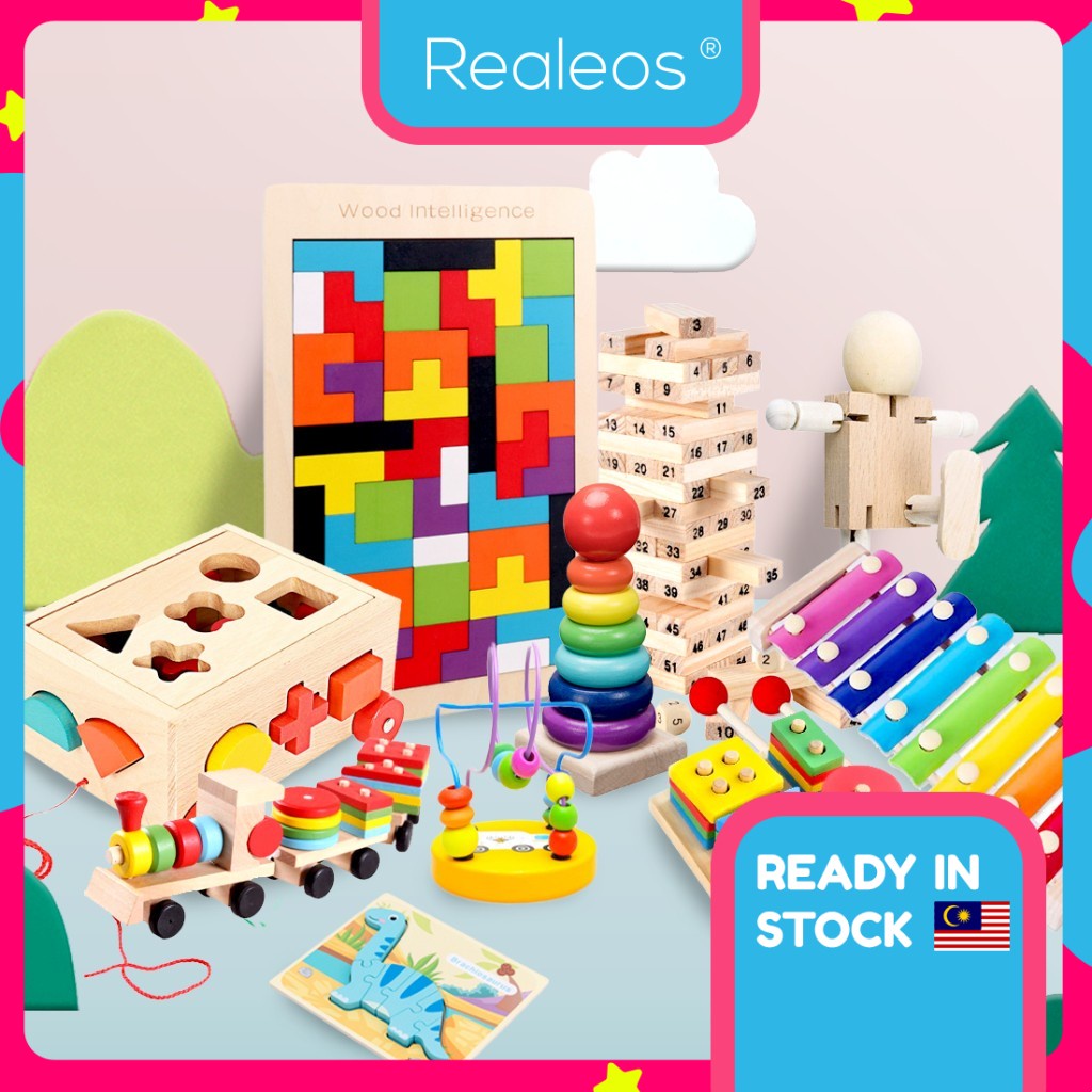 Realeos Wooden Toy Educational Toys Kids Montessori Building Blocks ...