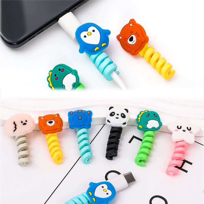 Cartoon Spiral USB Cable Anti-breakage Protector / Mobile Phone Charging Cable Sleeve Silicone ...