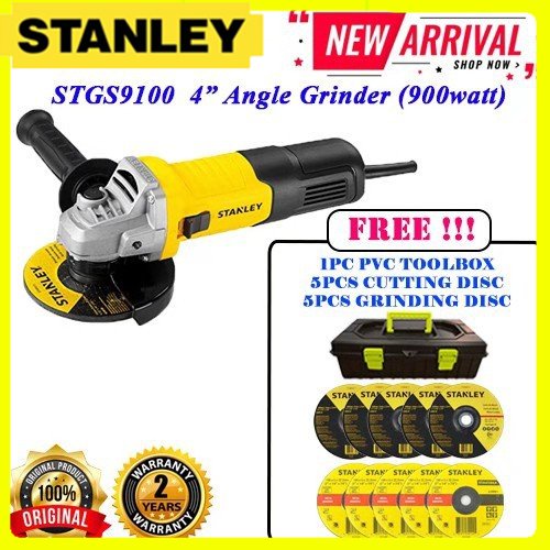 STANLEY STGS9100 4" Angle Grinder (900Watt) FREE 5pcs Stanley Grinding ...