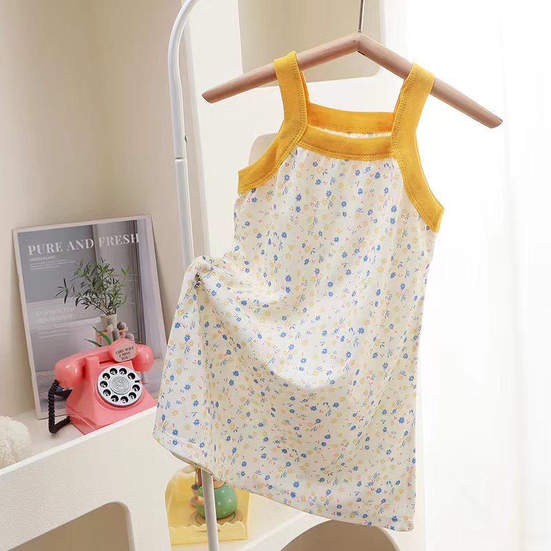 Korean Girls Strap Dress Children Flower Ice Silk Princess Dress Kids ...