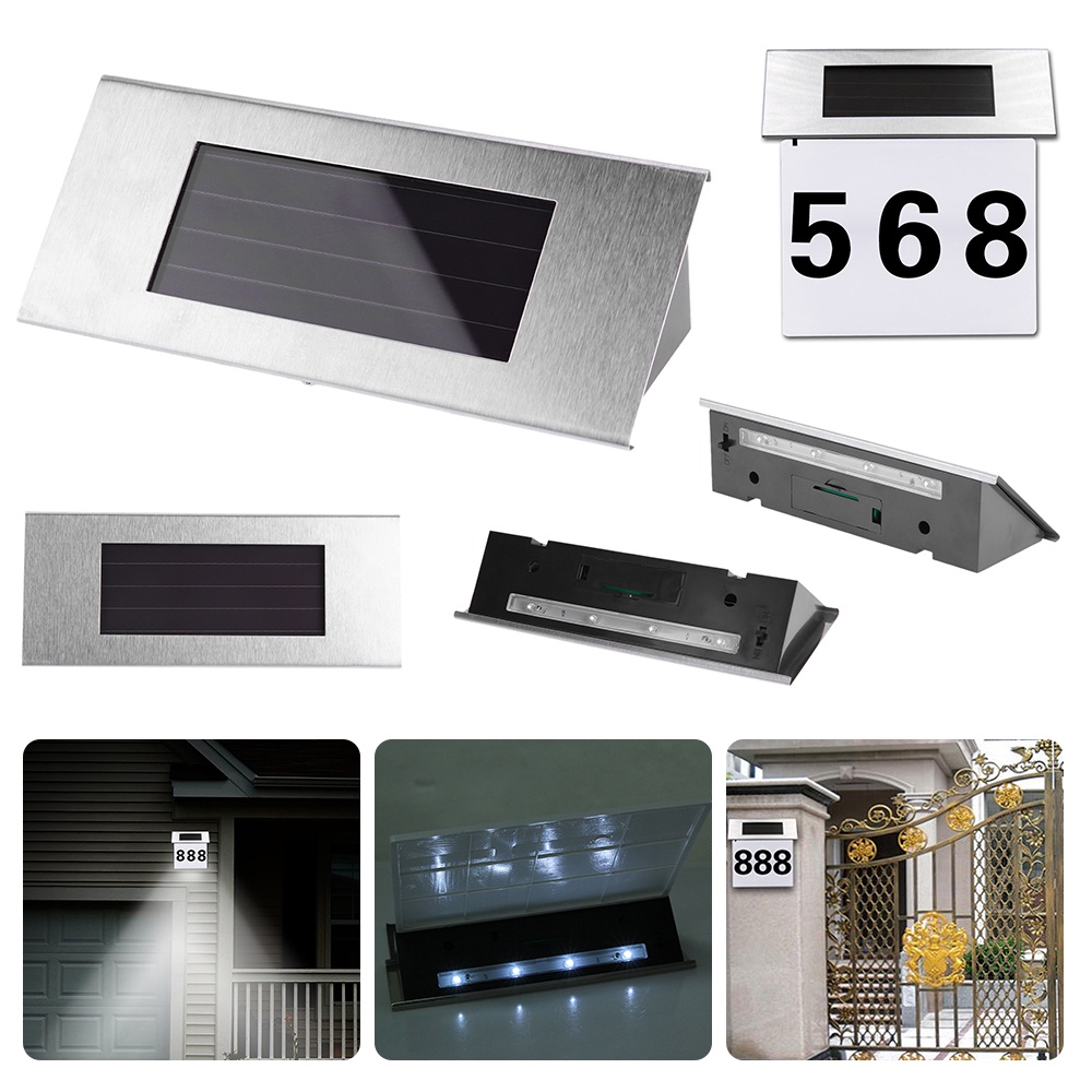 Number Doorplate Solar Lamp LED Waterproof Outdoor Garden House Address ...