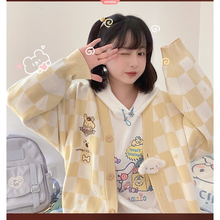 Cute Pompompurin Knit Cardigan Sweater for Girls Light Yellow Button ...