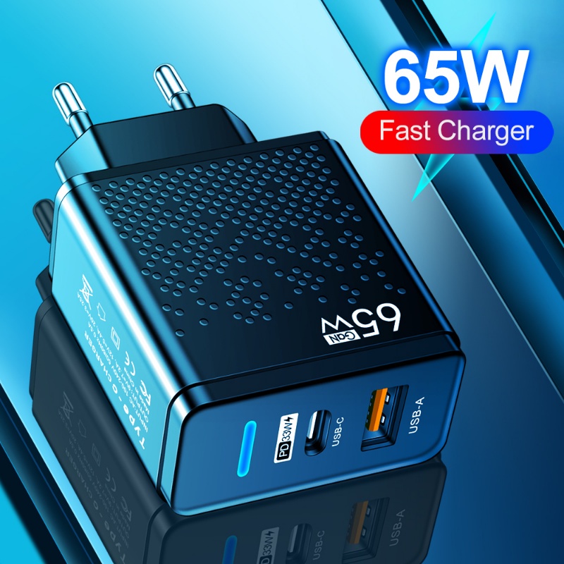 65W EU / US / UK Plug Fast Charger 2 in 1 USB-C USB-A Quick Charging ...