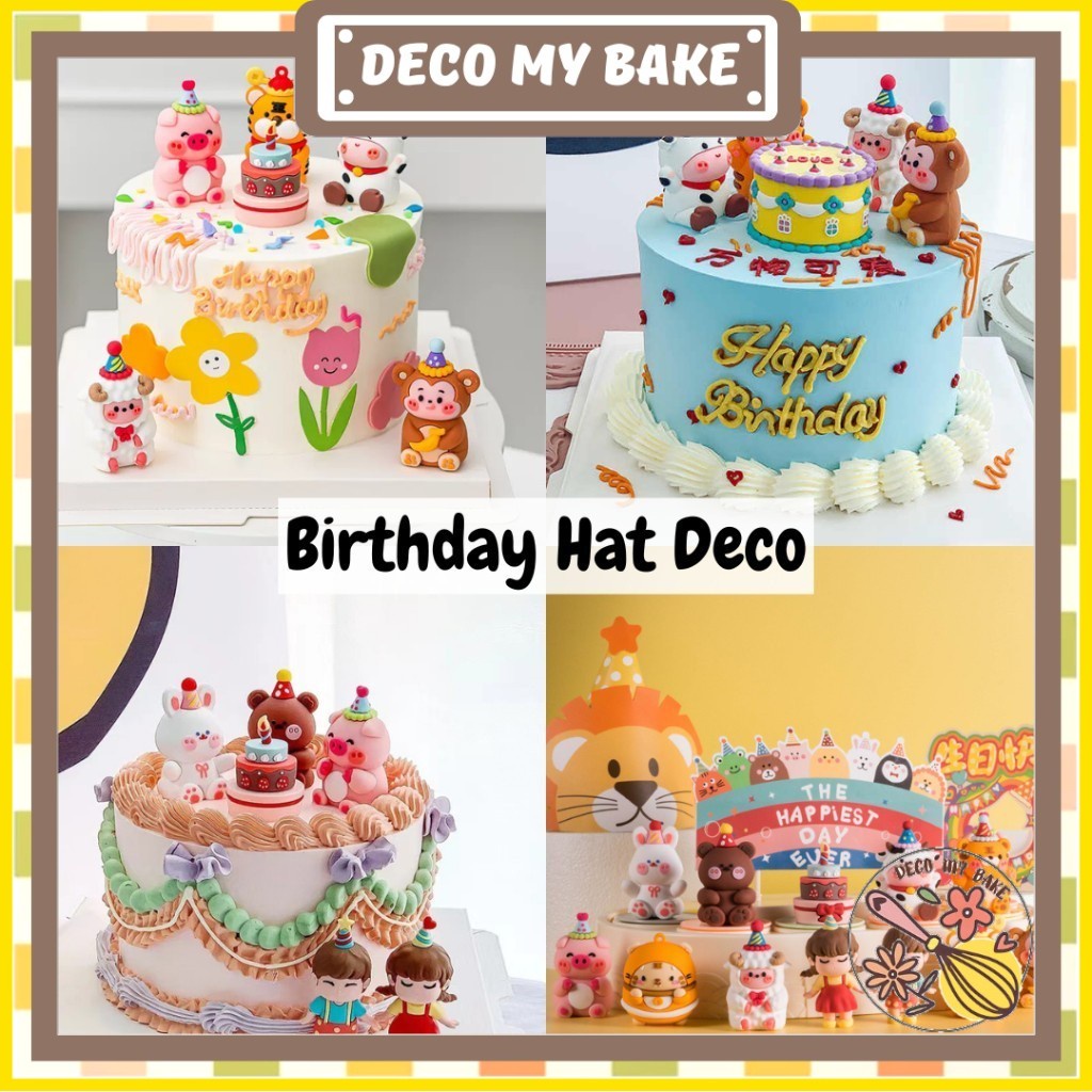 DMB Animal Birthday Hat Party Hat Cake Decoration Topper Bear Bunny Cow ...
