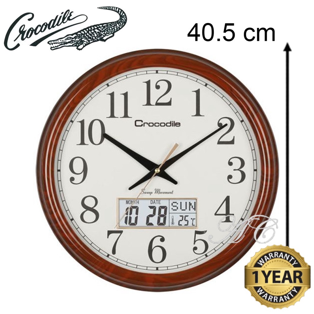 100% ORIGINAL CROCODILE Analogue Digital Temperature Calendar Wall ...