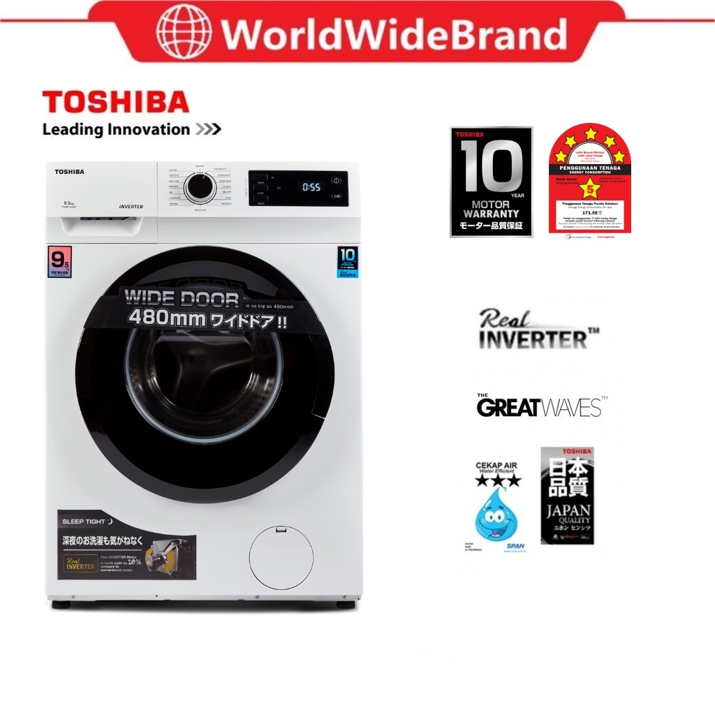 Toshiba 9.5KG Front Load Real Inverter Washer TW-BK105S2M | Washing Machine | Mesin Basuh ...