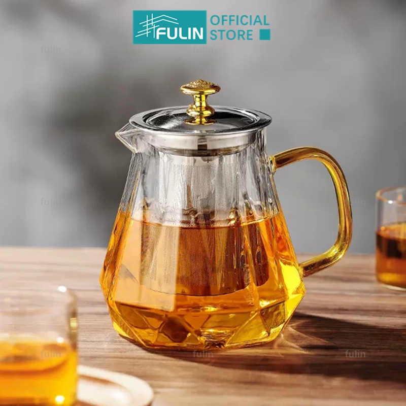 1000ml Clear Glass Teapot Diamond -shaped Glass Teapot Heat Resistant ...