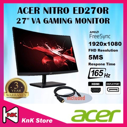 ACER NITRO ED270R Pbiipx 27" VA CURVED GAMING MONITOR 165Hz / 5ms ...