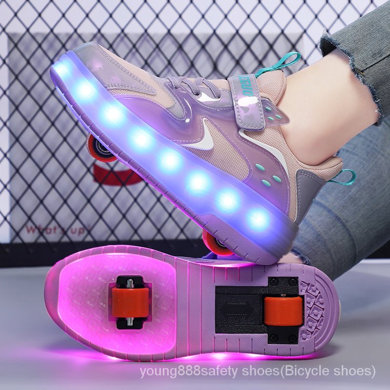 New Double Wheel Roller Shoes Girls Charging LED Shoes Parent-child ...