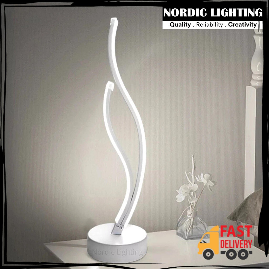 Nordic Lighting Modern 17W LED White Curve Table Lamp Indoor Bedside ...