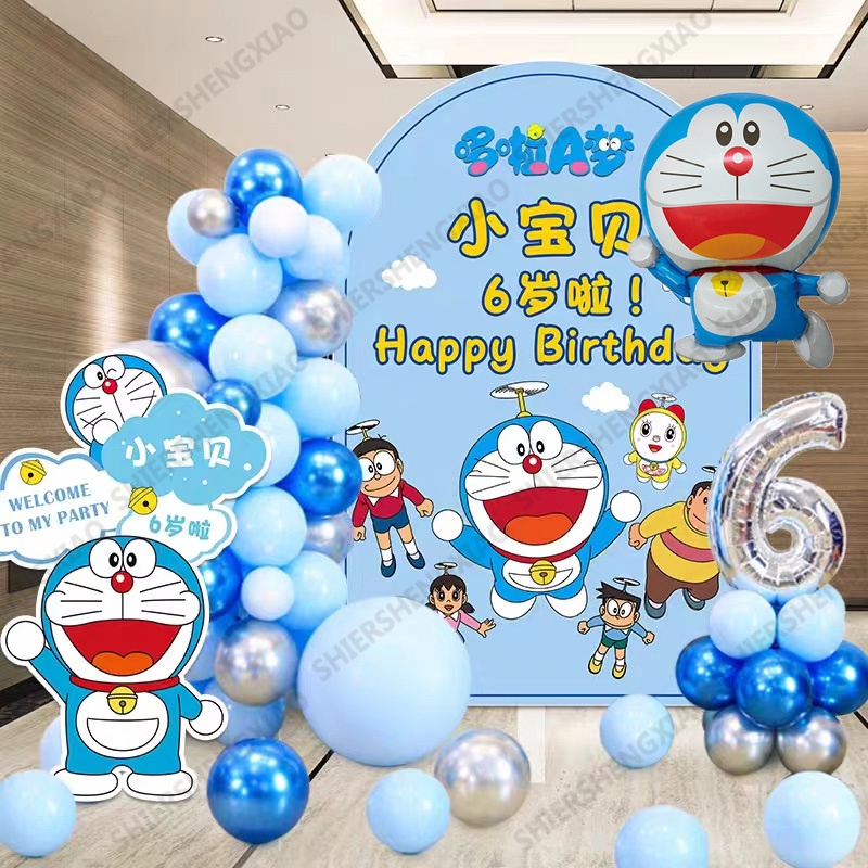 55pcs Doraemon Theme Balloon Party Set Dancing Doraemon Tinkerbell Cat ...