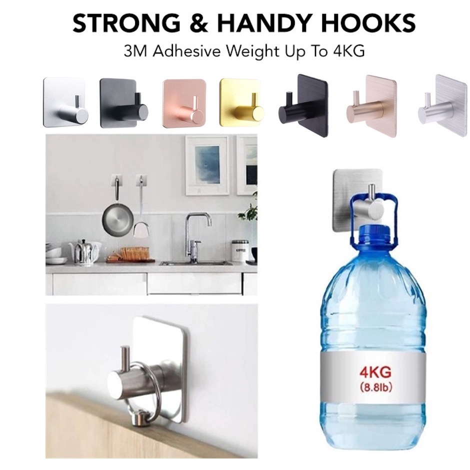 24hrs Ship Stainless Steel Wall Hook Wall Hanger Self Adhesive Wall ...