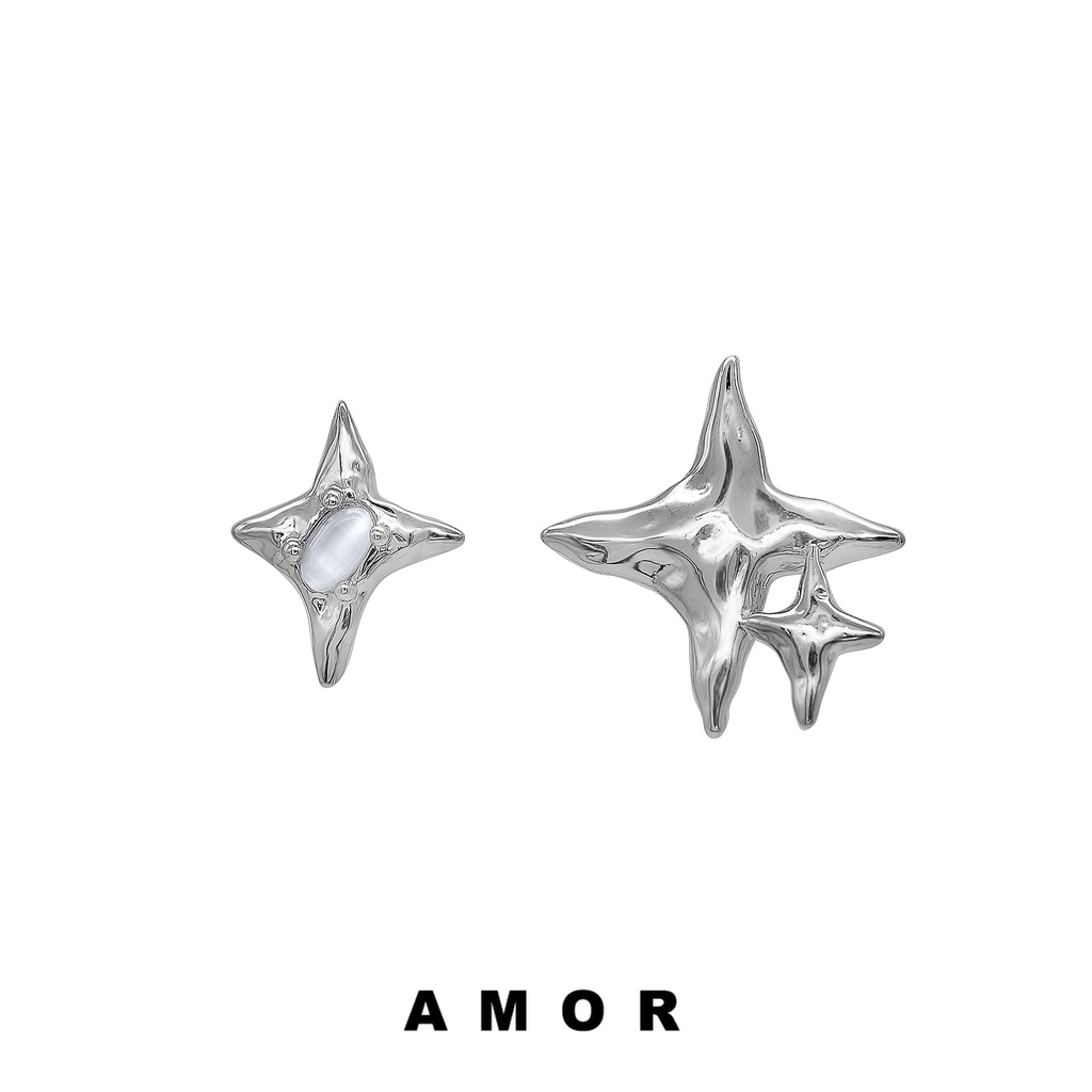 Y2K Cat's Eye Stone Starlight Ear Studs female Asymmetry Niche design ...