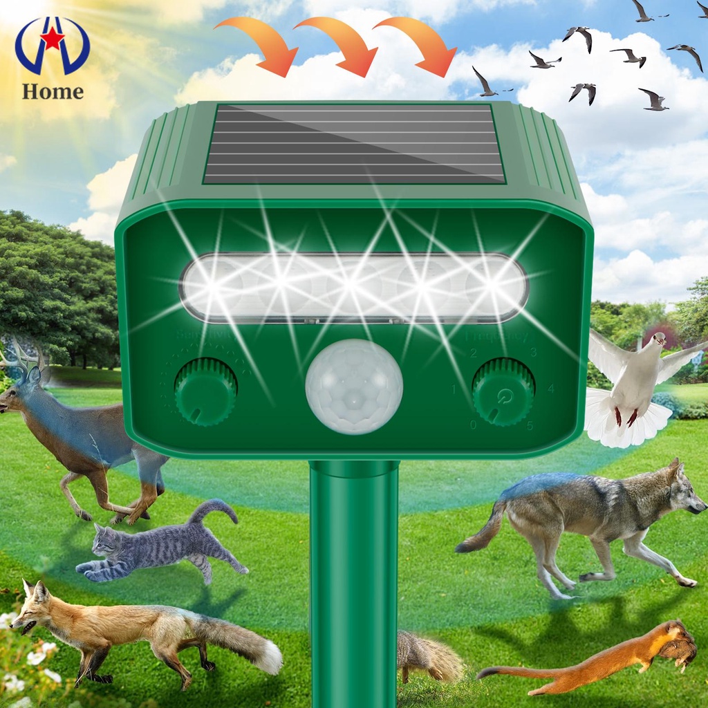 Solar Powered Animal Repeller Ultrasonic Fox Deterrent Rechargeable ...