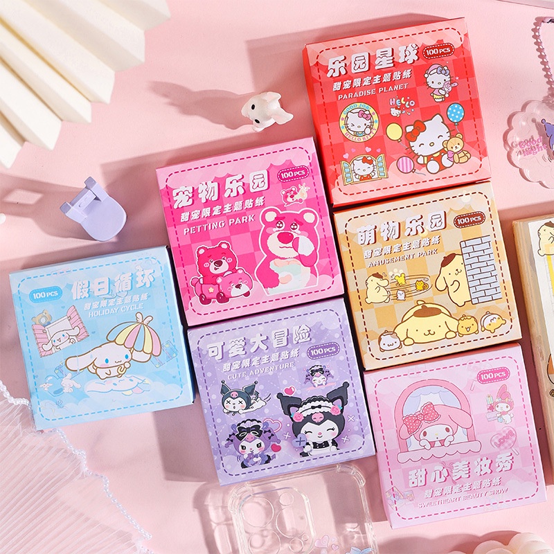 100pcs/box Sanrio PVC Stickers Transparent Kawaii Sticker DIY ...