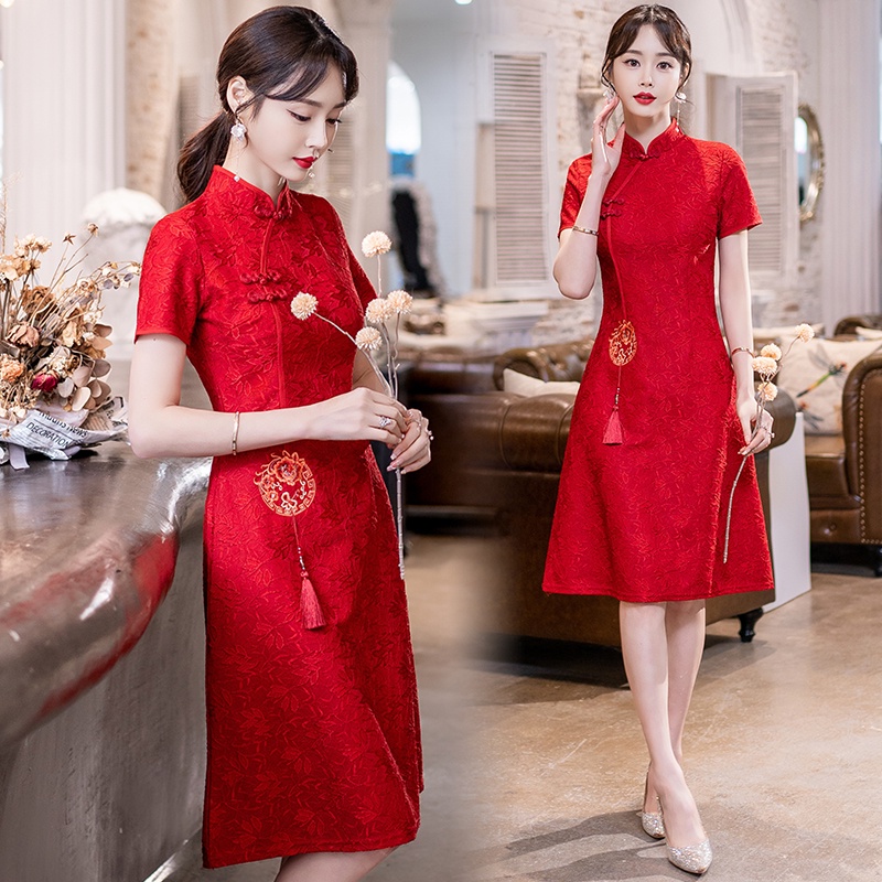 Plus Size S-5XL Chinese Traditional Retro Red Modern Improved Cheongsam ...
