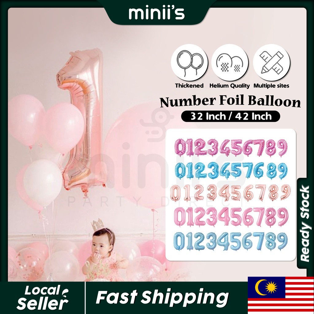 Miniis 1 Pcs Large Oversize Giant Number 32 Inch Pink Blue Number Foil ...