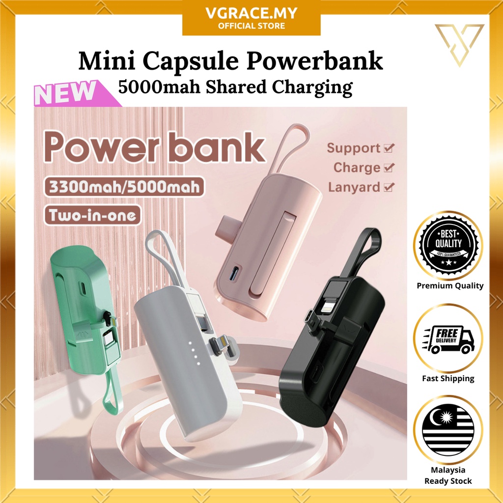 5000mAh Capsule Mini Portable Power Bank Android Type-C & IOS Mini ...