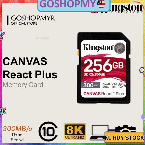 Kingston Canvas React Plus SD Card Class 10 UHS-II Cinema Camera 256GB Memory Card for Ultra HD ...