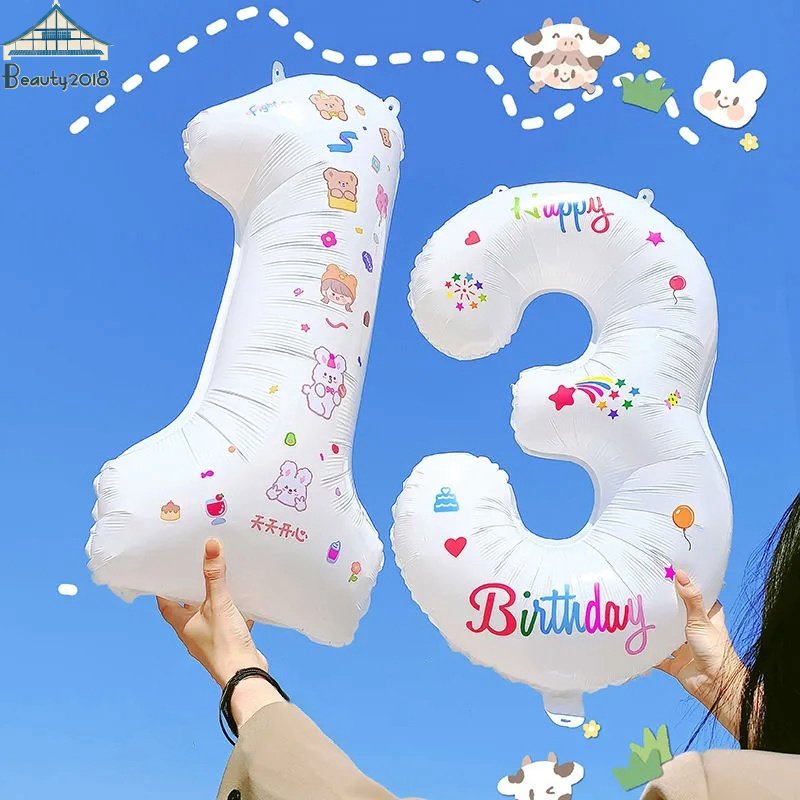 INS 32 Inch Digital Balloon Party Decor Letter Balloons White Latex ...