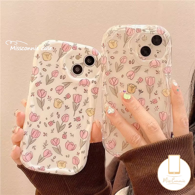 3D Wavy Curved Edge Floral Clear Case For Realme C67 Note50 11 C35 C55 ...