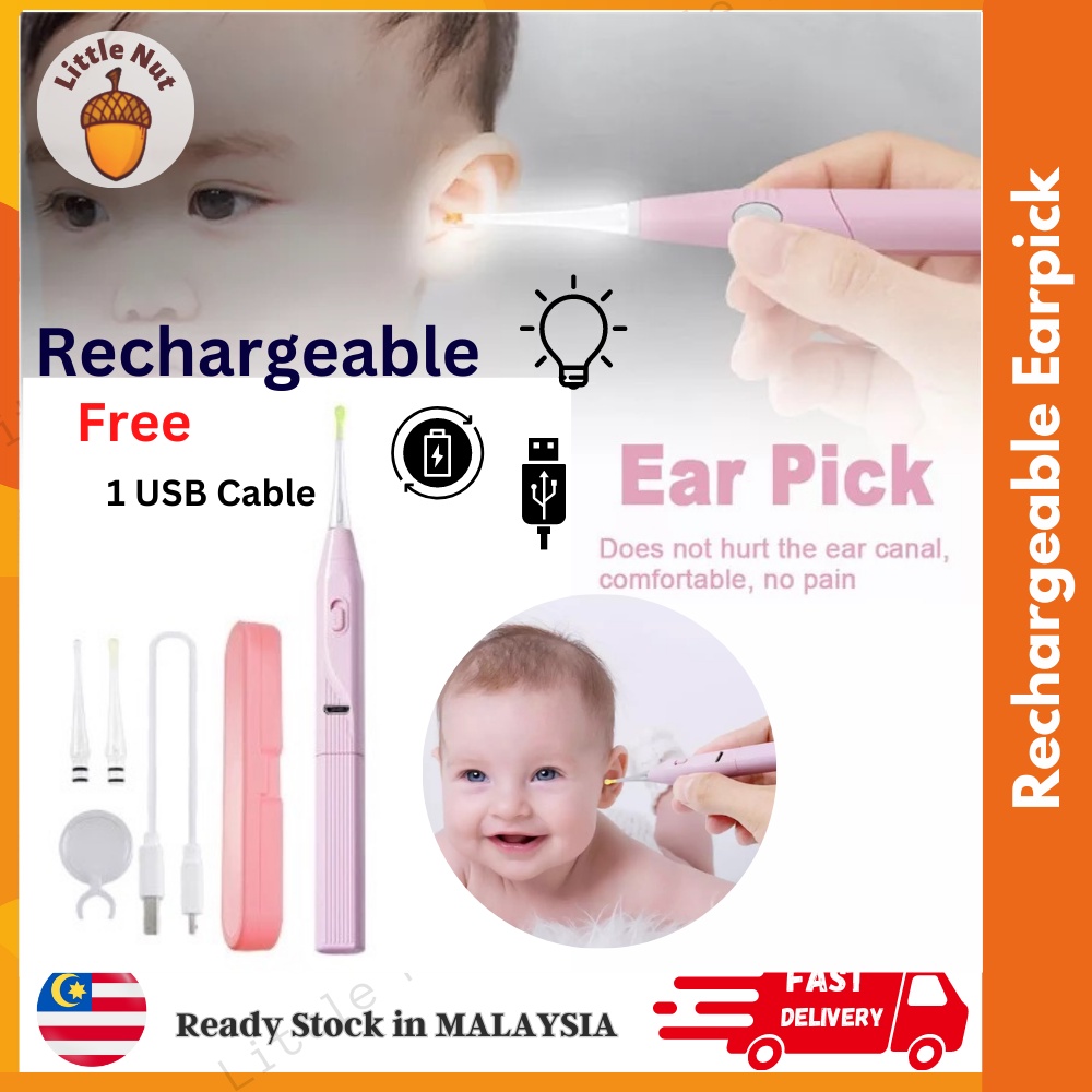 LED Ear Pick Rechargeable Soft Silicone Flash Light Ear Cleaner Tool ...