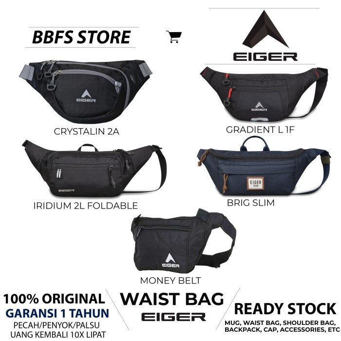 Eiger Original waist bag brig slim R waist bag 1 Year Warranty | Shopee ...