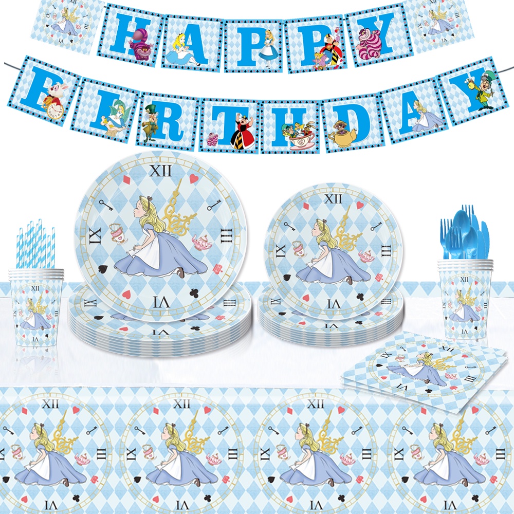 Alice in Wonderland Anime Theme Party Cutlery Set Blue Cute Girl Kid ...