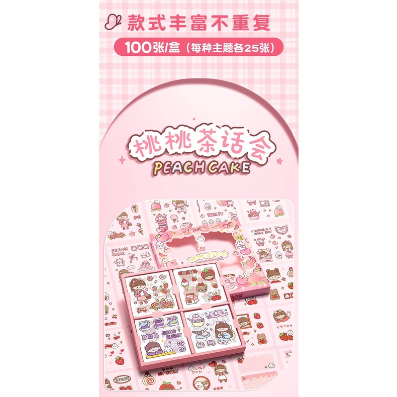 100 Pcs/Box Cute Girl Cartoon Stickers Tape Set No Repeating Pattern ...