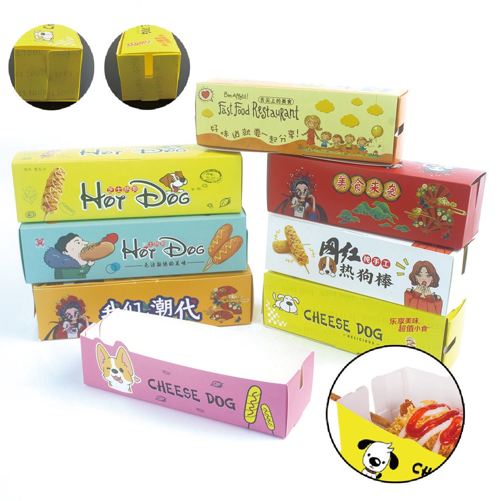 Hot Dog Stick Carton Packing Box Crispy Rice Cake Chicken Chop Fried ...