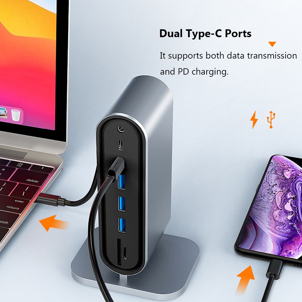 12 in 1 USB C HUB Vertical TF Card Reader USB 3.0 4K HDMI Dock Station ...
