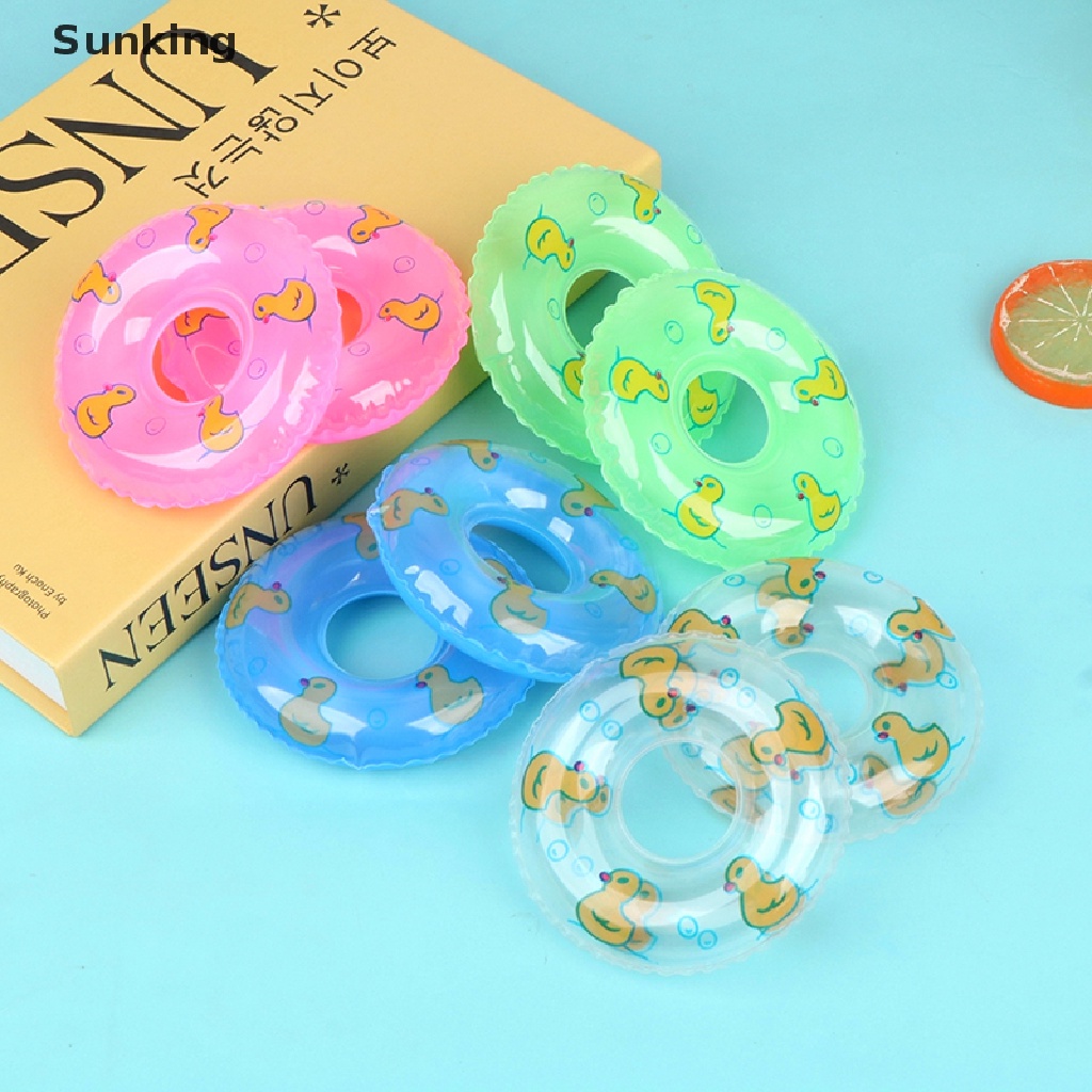 Sunking 2Pcs Dollhouse Miniature Swimming Ring Cute Duck Bathing Float ...