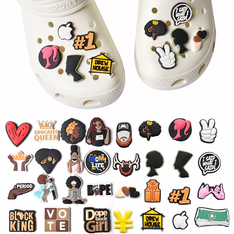 Croc Jibbit Cartoon Explosive Head Black Personality Pattern Shoe ...