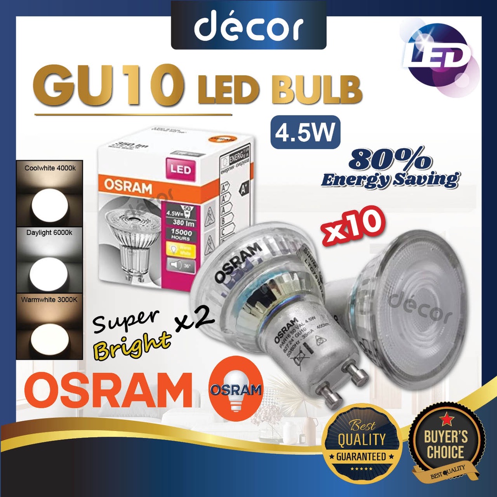 OSRAM [SET 10pcs] OSRAM GU10 LED Bulb 4.5W 827 840 865 GU10 240V LED ...