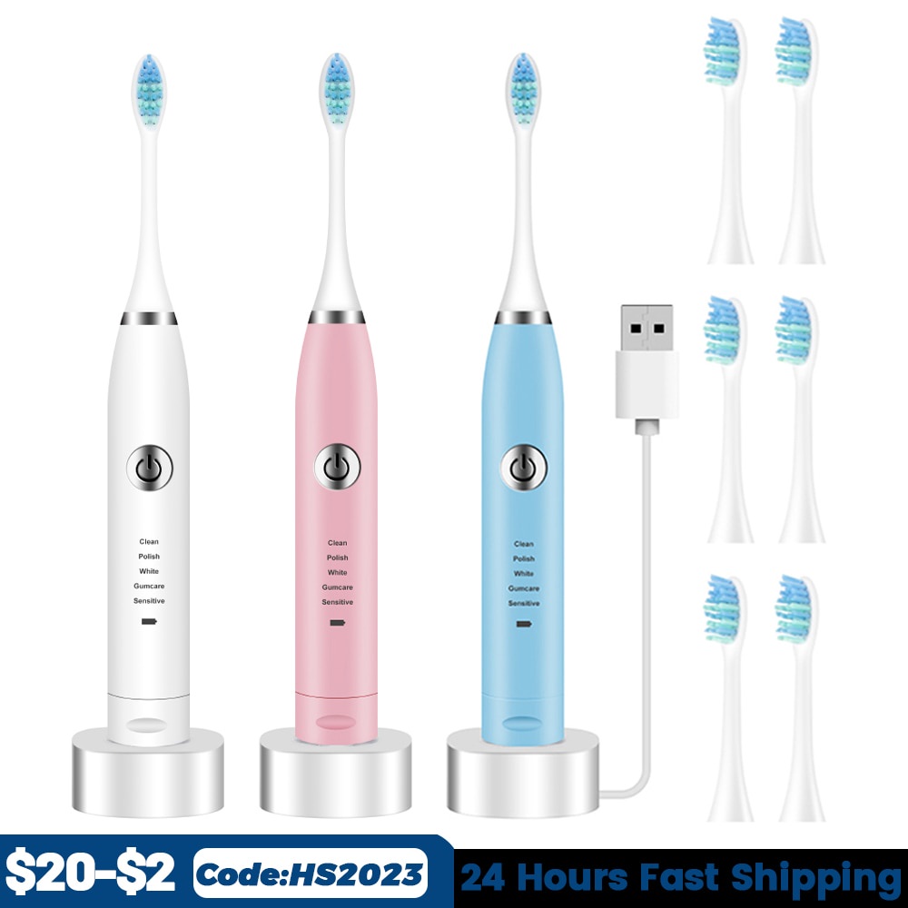 Portable Smart Electric Sonic Vibration Toothbrush 5 Adjustable Modes ...