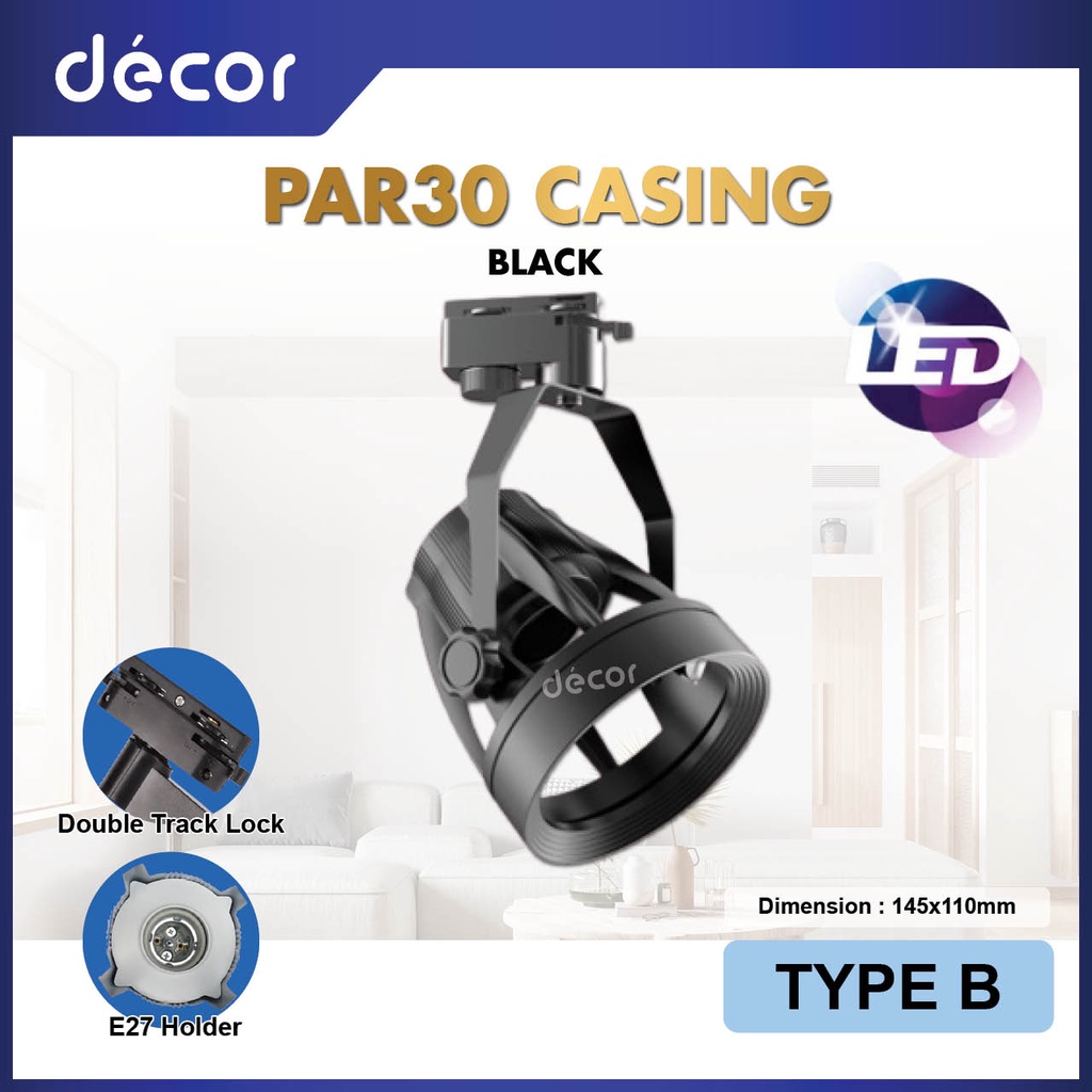 LED Track Light PAR30 Casing PAR30 BULB Mentol Black / White E27 Holder ...